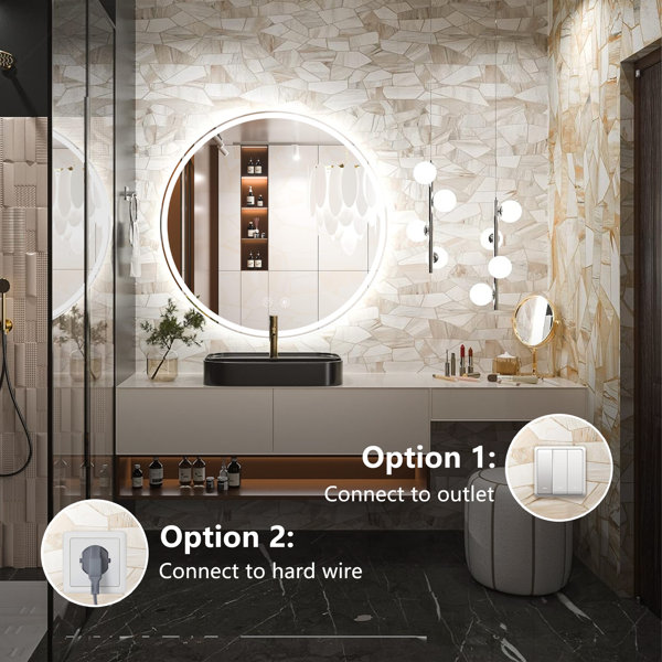 Wrought Studio™ Heta Round LED Bathroom Vanity Mirrors with Anti-Fog, Dimmable Lights, and ...